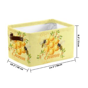 Deven Bee and Honey Personalized Large Storage Baskets for Organizing Shelves with Handle,Closet Decorative Storage Bins for Bathroom,Nursery,Home 4 Pack