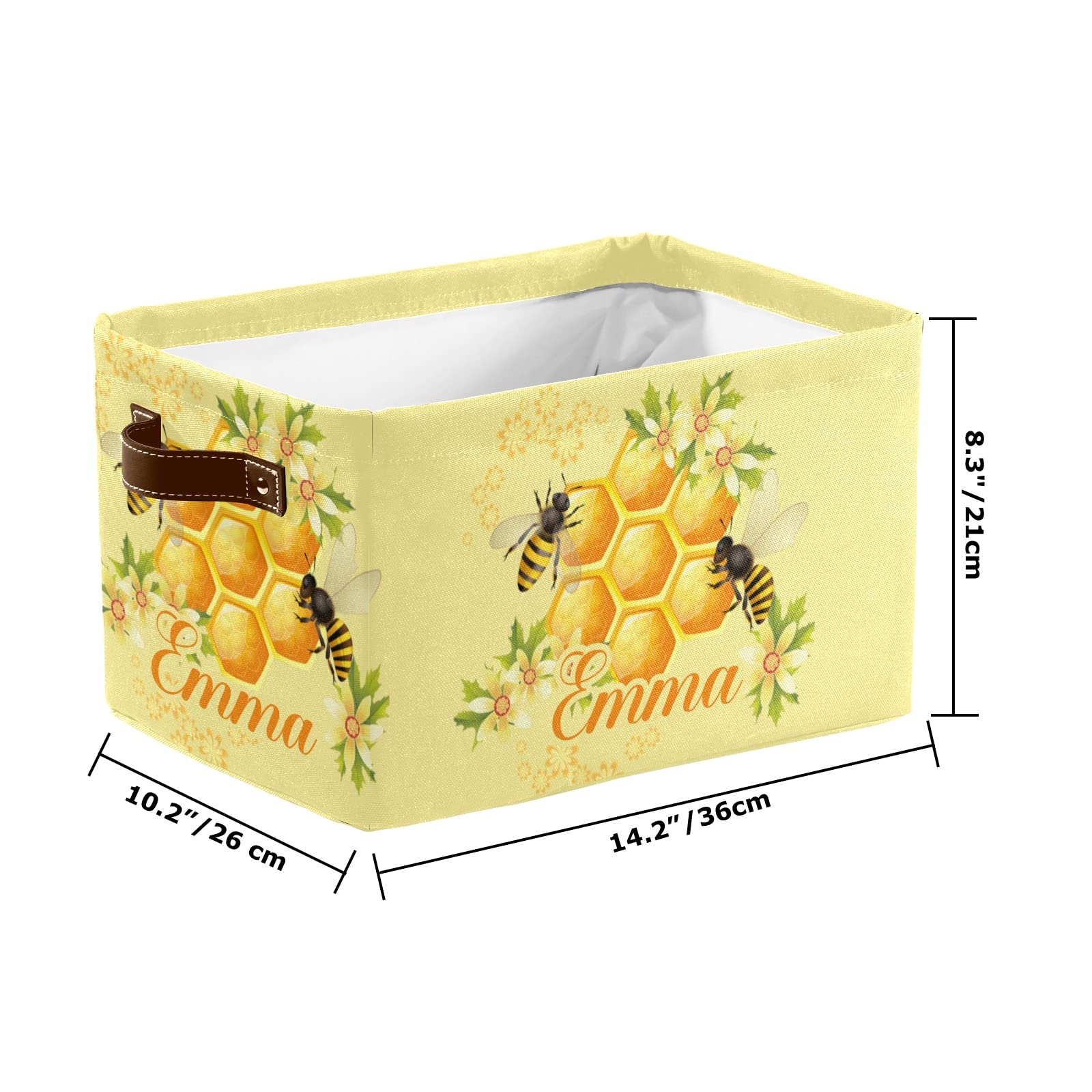 Deven Bee and Honey Personalized Large Storage Baskets for Organizing Shelves with Handle,Closet Decorative Storage Bins for Bathroom,Nursery,Home 4 Pack