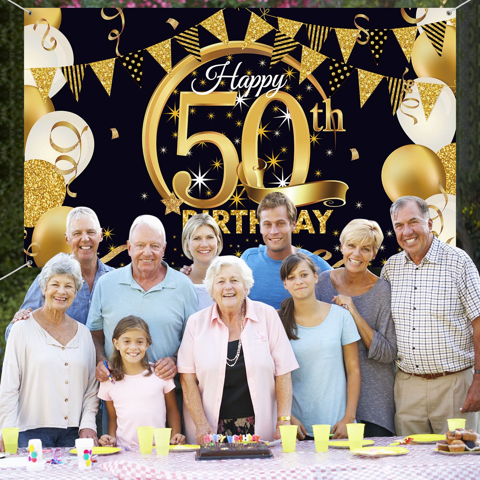 Tatuo Black and Gold 50th Happy Birthday Decorations Include Happy 50th Birthday Photography Backdrop Banner Black Gold Confetti Balloons Kit for Men Women Birthday Anniversary Party Supplies Decor