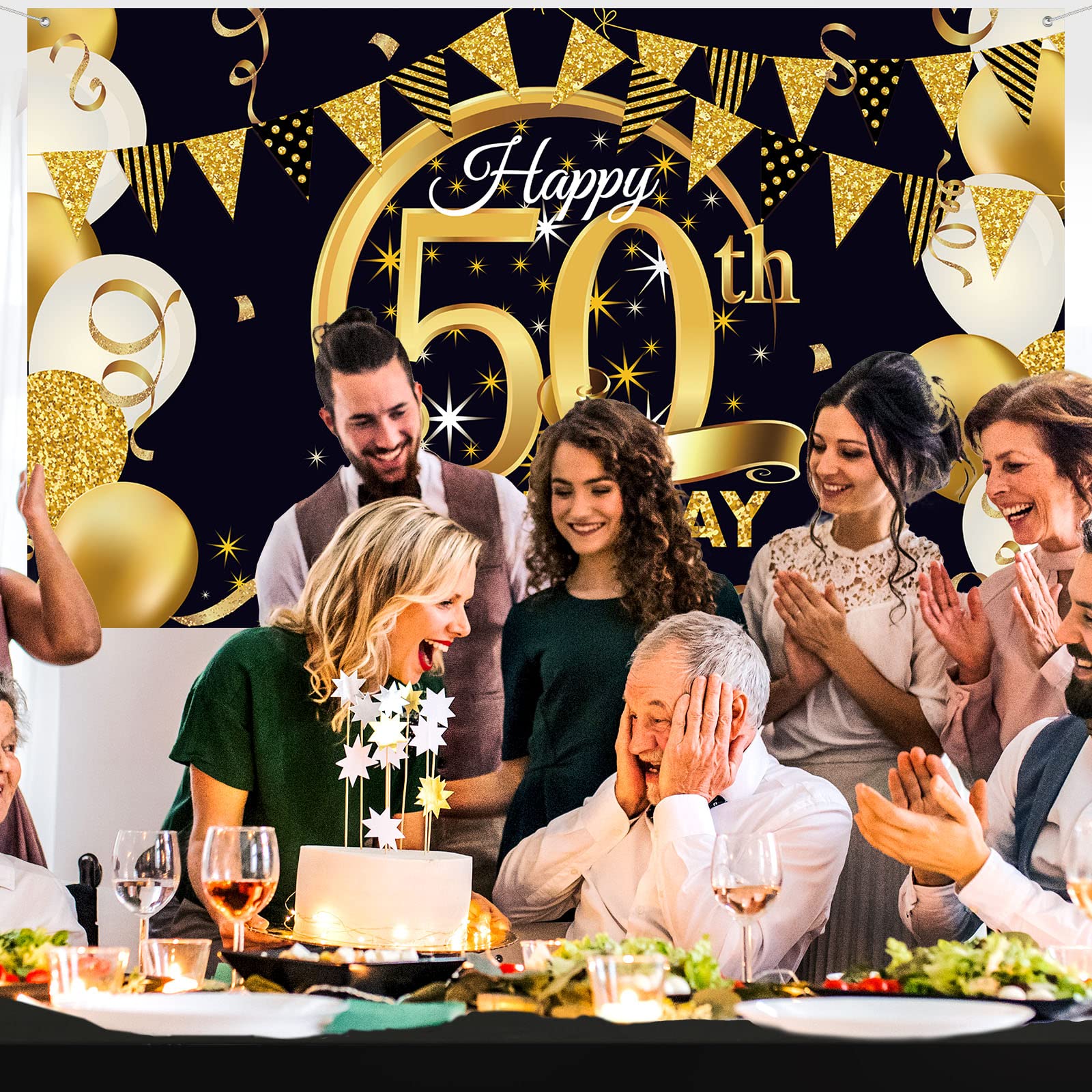 Tatuo Black and Gold 50th Happy Birthday Decorations Include Happy 50th Birthday Photography Backdrop Banner Black Gold Confetti Balloons Kit for Men Women Birthday Anniversary Party Supplies Decor