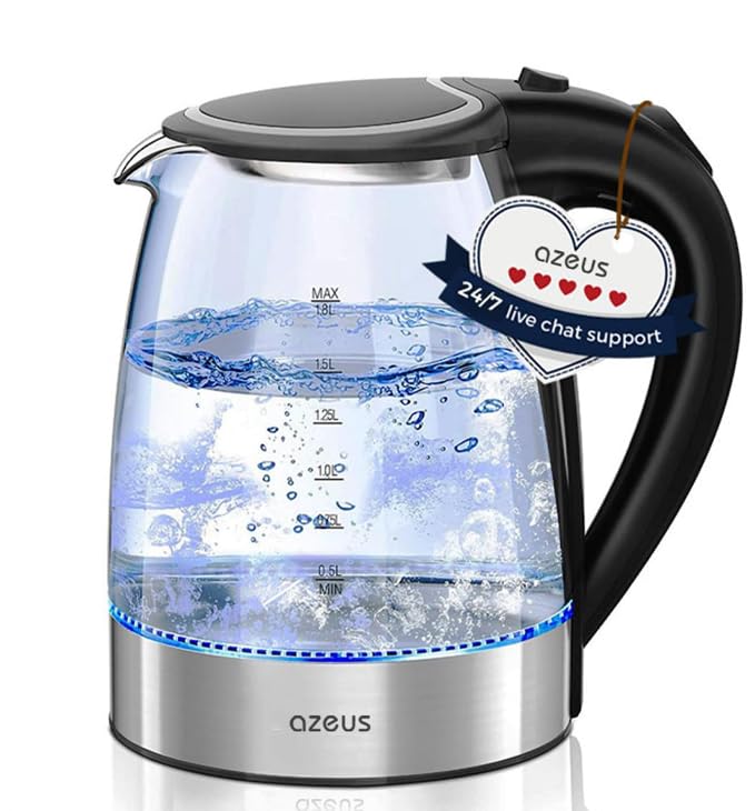 AZEUS Electric Kettle 1500W Cool Touch Tea Kettle Anti-scalding Design 1.8L Large Capacity Kettle BPA-Free, White