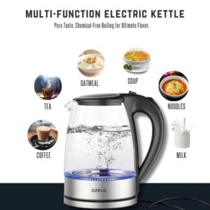 AZEUS Electric Kettle 1500W Cool Touch Tea Kettle Anti-scalding Design 1.8L Large Capacity Kettle BPA-Free, White