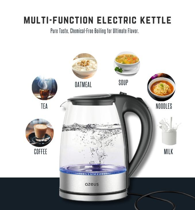 AZEUS Electric Kettle 1500W Cool Touch Tea Kettle Anti-scalding Design 1.8L Large Capacity Kettle BPA-Free, White