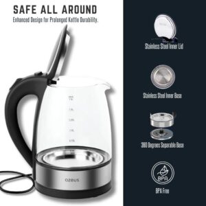 AZEUS Electric Kettle 1500W Cool Touch Tea Kettle Anti-scalding Design 1.8L Large Capacity Kettle BPA-Free, White