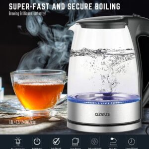 AZEUS Electric Kettle 1500W Cool Touch Tea Kettle Anti-scalding Design 1.8L Large Capacity Kettle BPA-Free, White