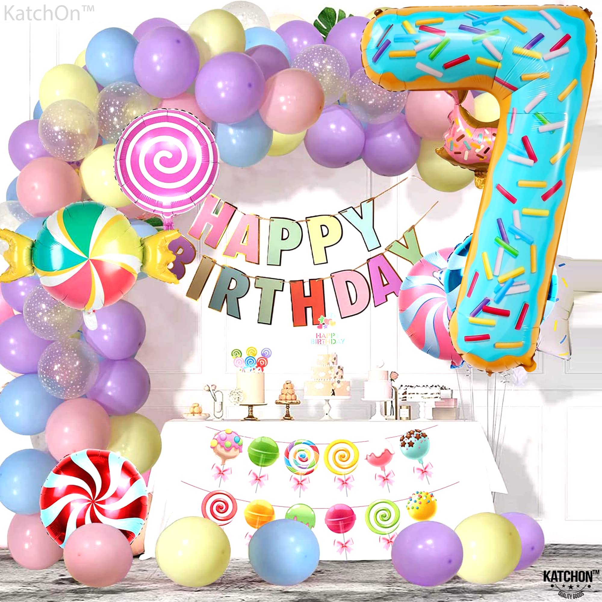 KatchOn, Giant Donut Number 7 Balloon - 40 Inch | 7 Birthday Balloon for Donut Party Decorations | 7 Balloon Number | Donut Balloons for Birthday Party | Seven Balloon for Donut Birthday Decorations