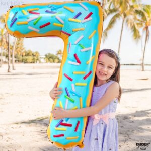 KatchOn, Giant Donut Number 7 Balloon - 40 Inch | 7 Birthday Balloon for Donut Party Decorations | 7 Balloon Number | Donut Balloons for Birthday Party | Seven Balloon for Donut Birthday Decorations