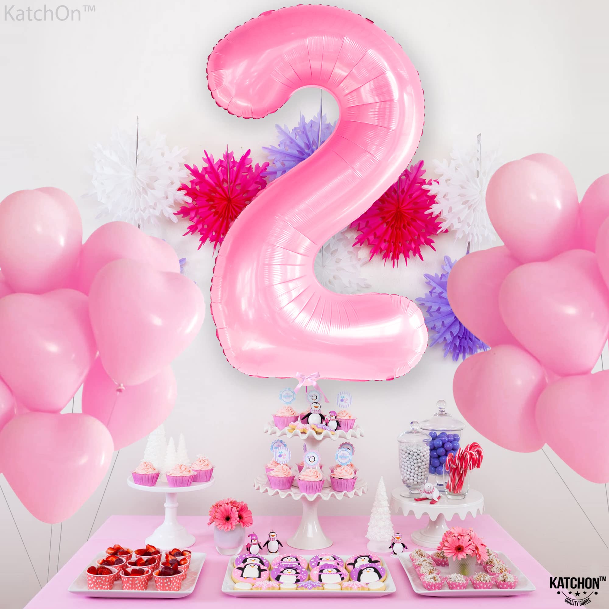 KatchOn, Giant Pink Number 2 Balloon - 40 Inch, Two Balloon | Light Pink 2 Balloon Number | 2nd Birthday Decorations for Girl | 2 Year Old Birthday Decorations Girl, Two Sweet Birthday Decorations