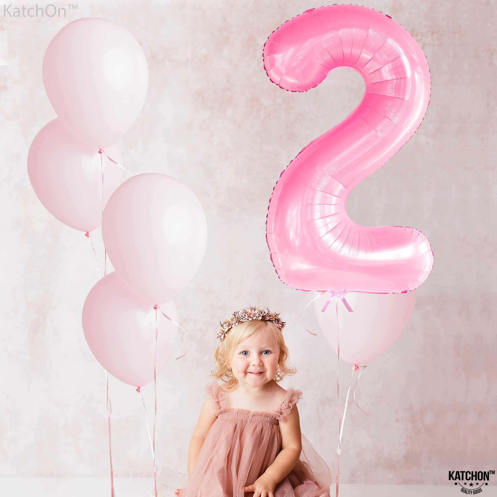 KatchOn, Giant Pink Number 2 Balloon - 40 Inch, Two Balloon | Light Pink 2 Balloon Number | 2nd Birthday Decorations for Girl | 2 Year Old Birthday Decorations Girl, Two Sweet Birthday Decorations