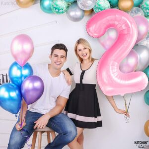 KatchOn, Giant Pink Number 2 Balloon - 40 Inch, Two Balloon | Light Pink 2 Balloon Number | 2nd Birthday Decorations for Girl | 2 Year Old Birthday Decorations Girl, Two Sweet Birthday Decorations