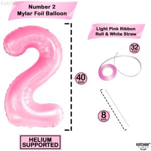 KatchOn, Giant Pink Number 2 Balloon - 40 Inch, Two Balloon | Light Pink 2 Balloon Number | 2nd Birthday Decorations for Girl | 2 Year Old Birthday Decorations Girl, Two Sweet Birthday Decorations