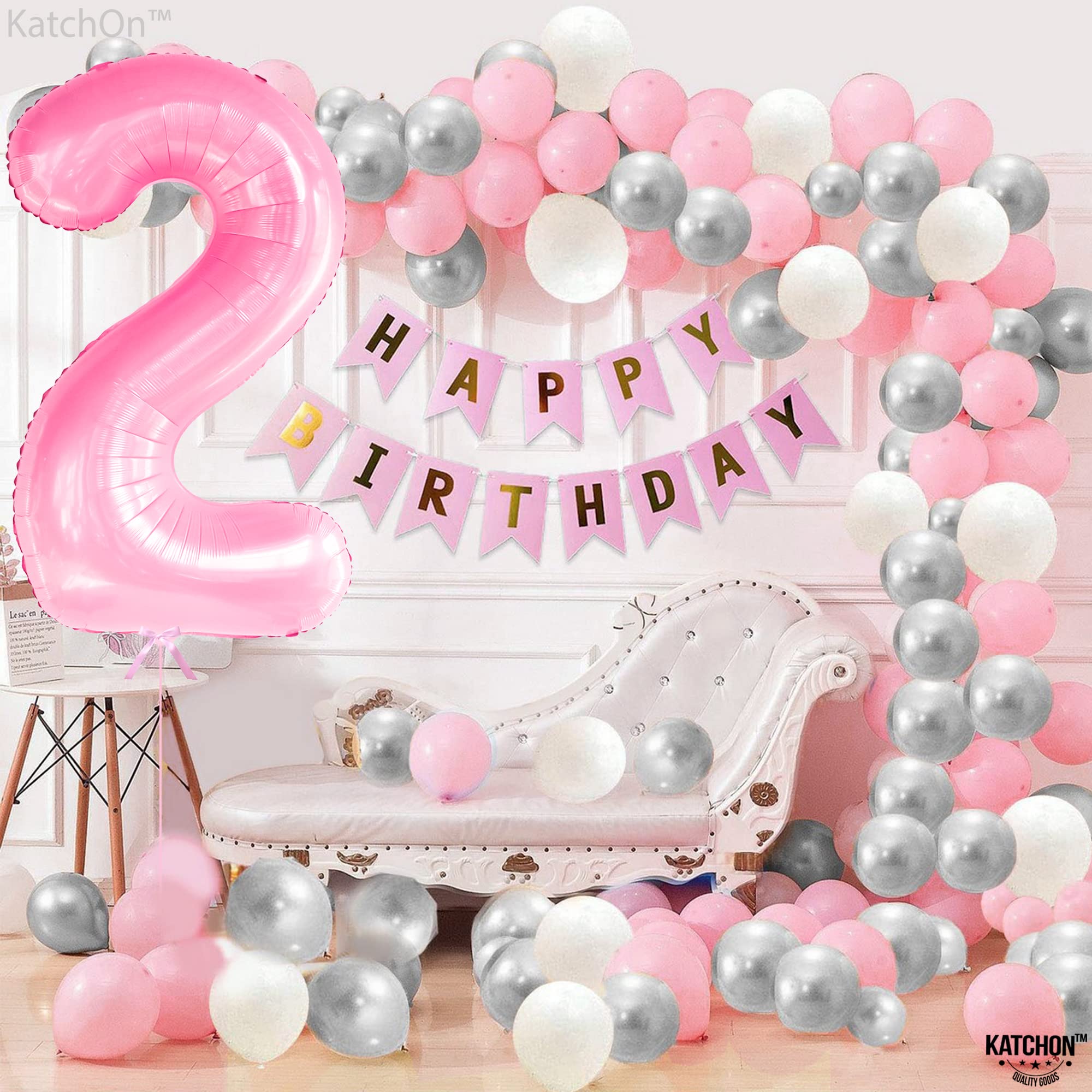 KatchOn, Giant Pink Number 2 Balloon - 40 Inch, Two Balloon | Light Pink 2 Balloon Number | 2nd Birthday Decorations for Girl | 2 Year Old Birthday Decorations Girl, Two Sweet Birthday Decorations