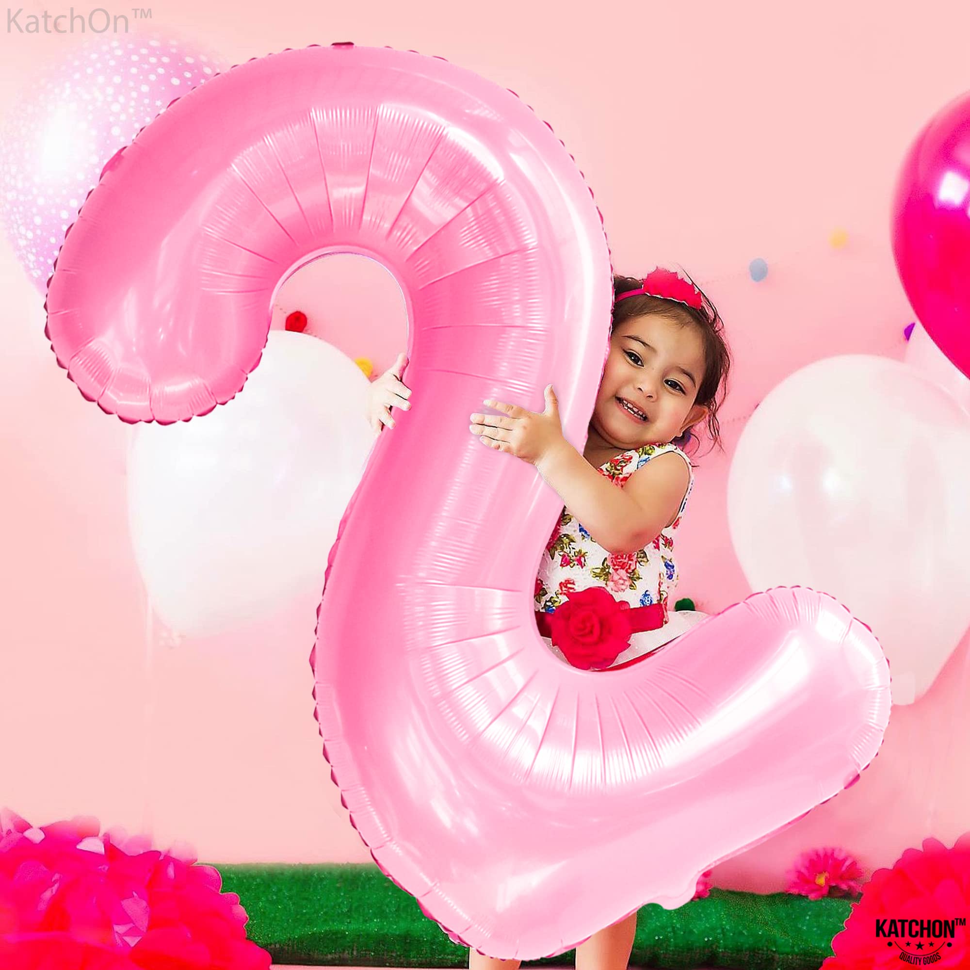 KatchOn, Giant Pink Number 2 Balloon - 40 Inch, Two Balloon | Light Pink 2 Balloon Number | 2nd Birthday Decorations for Girl | 2 Year Old Birthday Decorations Girl, Two Sweet Birthday Decorations