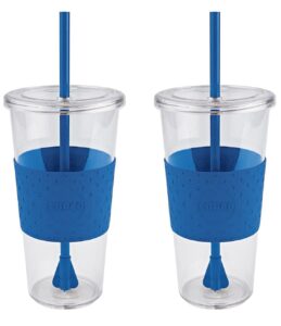 copco sierra single wall tritan cold tumbler with straw and spill resistant lid, 24 ounce, set of 2, royal blue