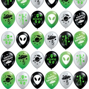 Gypsy Jade's Alien Party Balloons - 30 Green, Black and Gray UFO Outer Space Aliens Decorations