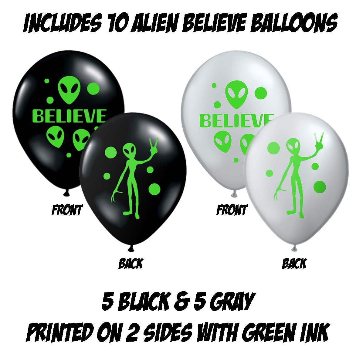 Gypsy Jade's Alien Party Balloons - 30 Green, Black and Gray UFO Outer Space Aliens Decorations