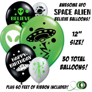 Gypsy Jade's Alien Party Balloons - 30 Green, Black and Gray UFO Outer Space Aliens Decorations