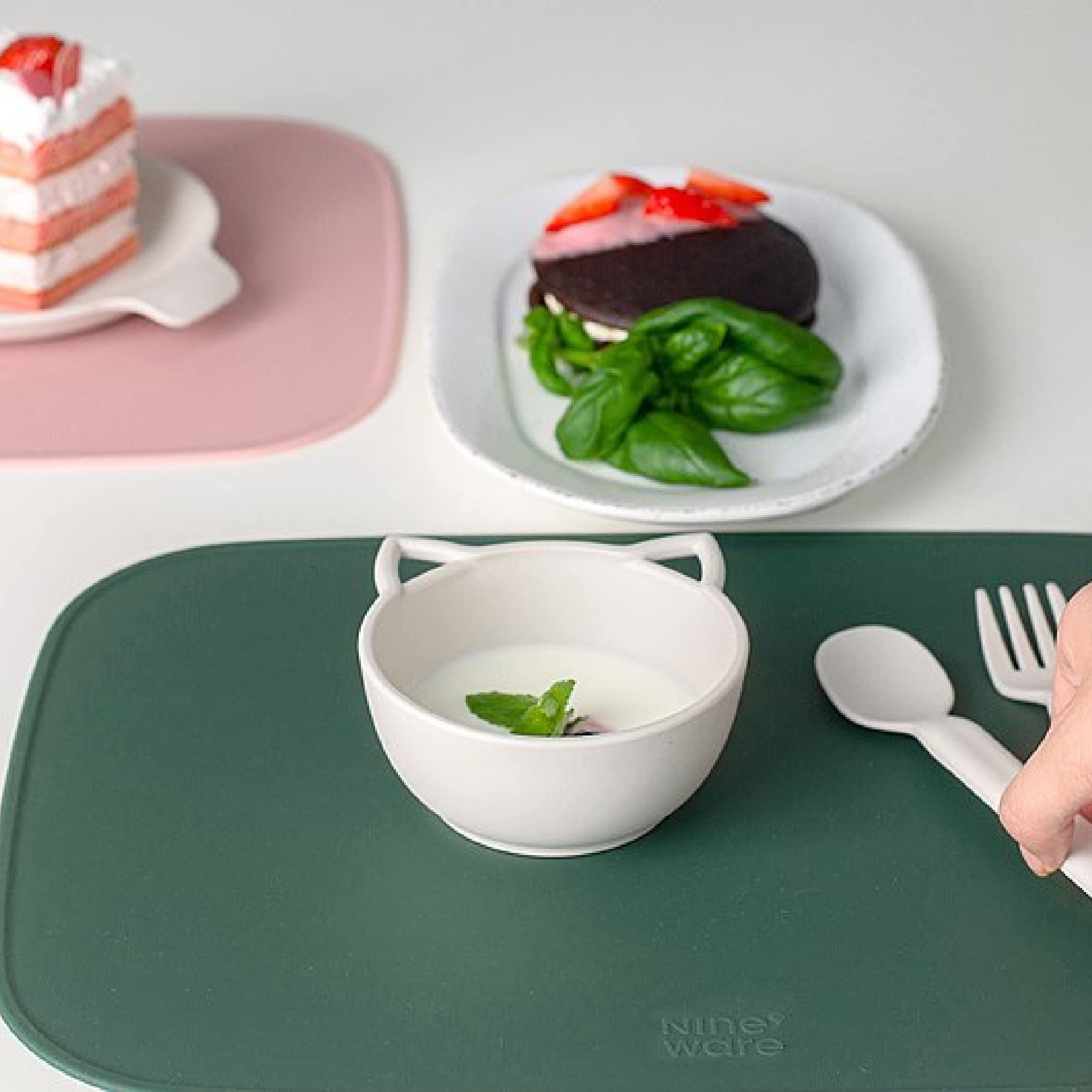 (Set of 2) Pastel Color Silicone Placemat for Dining, Tabletop, Kitchen Table | Dishwasher Safe, Oven Safe up to 482 F | Made in Korea (Red)