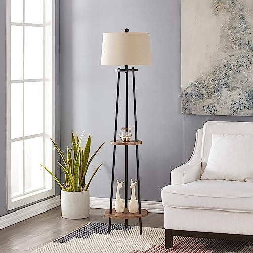 Maxax Floor Lamp with Shelf, Tripod Standing Reading Lamp with Shelves, 3 Way Dimmable Display Floor Lamps with Oatmeal Fabric Shade for Living Room, Office, Bedroom - 65 Inches