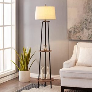 Maxax Floor Lamp with Shelf, Tripod Standing Reading Lamp with Shelves, 3 Way Dimmable Display Floor Lamps with Oatmeal Fabric Shade for Living Room, Office, Bedroom - 65 Inches