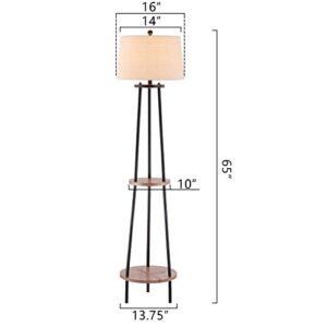 Maxax Floor Lamp with Shelf, Tripod Standing Reading Lamp with Shelves, 3 Way Dimmable Display Floor Lamps with Oatmeal Fabric Shade for Living Room, Office, Bedroom - 65 Inches