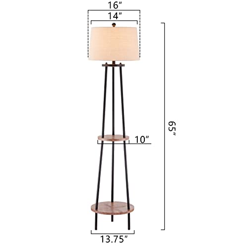 Maxax Floor Lamp with Shelf, Tripod Standing Reading Lamp with Shelves, 3 Way Dimmable Display Floor Lamps with Oatmeal Fabric Shade for Living Room, Office, Bedroom - 65 Inches