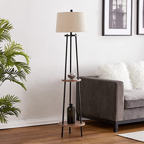 Maxax Floor Lamp with Shelf, Tripod Standing Reading Lamp with Shelves, 3 Way Dimmable Display Floor Lamps with Oatmeal Fabric Shade for Living Room, Office, Bedroom - 65 Inches