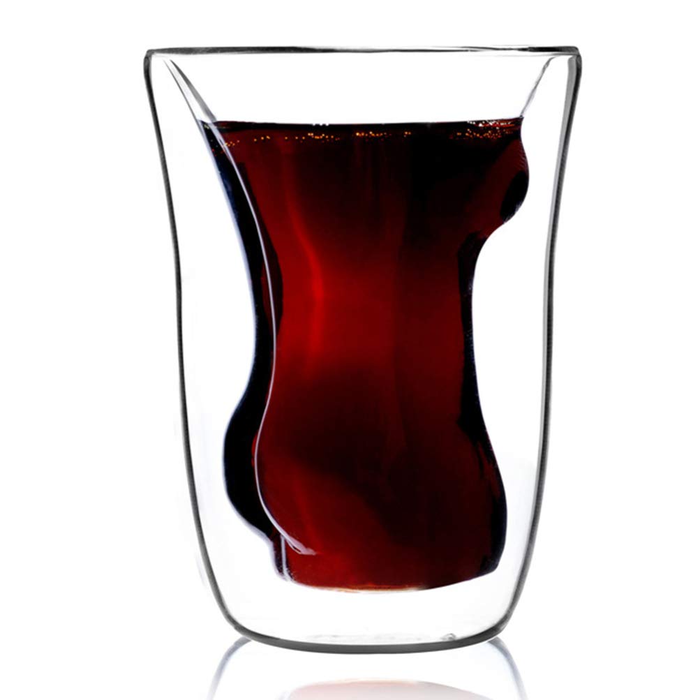 ULTNICE Glass Tumblers Women Body Shaped Shot Glass Double Layer Heat Resistance Glass Whiskey Cup Coffee Tea Mug for Vodka Whiskey Champagne Wine Beer Party Martini Tumbler