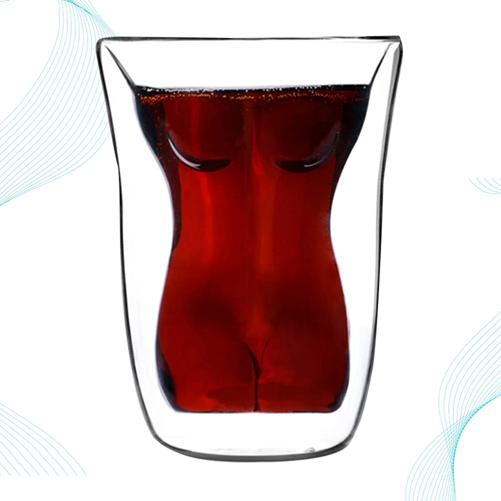 ULTNICE Glass Tumblers Women Body Shaped Shot Glass Double Layer Heat Resistance Glass Whiskey Cup Coffee Tea Mug for Vodka Whiskey Champagne Wine Beer Party Martini Tumbler