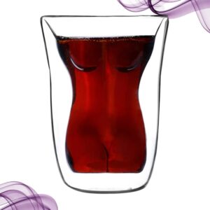 ULTNICE Glass Tumblers Women Body Shaped Shot Glass Double Layer Heat Resistance Glass Whiskey Cup Coffee Tea Mug for Vodka Whiskey Champagne Wine Beer Party Martini Tumbler