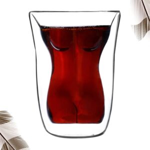 ULTNICE Glass Tumblers Women Body Shaped Shot Glass Double Layer Heat Resistance Glass Whiskey Cup Coffee Tea Mug for Vodka Whiskey Champagne Wine Beer Party Martini Tumbler