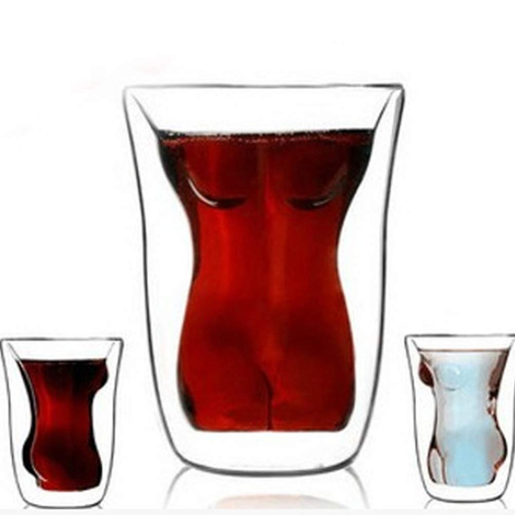 ULTNICE Glass Tumblers Women Body Shaped Shot Glass Double Layer Heat Resistance Glass Whiskey Cup Coffee Tea Mug for Vodka Whiskey Champagne Wine Beer Party Martini Tumbler