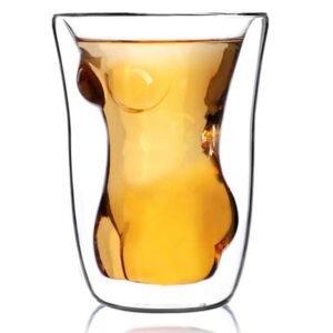 ULTNICE Glass Tumblers Women Body Shaped Shot Glass Double Layer Heat Resistance Glass Whiskey Cup Coffee Tea Mug for Vodka Whiskey Champagne Wine Beer Party Martini Tumbler