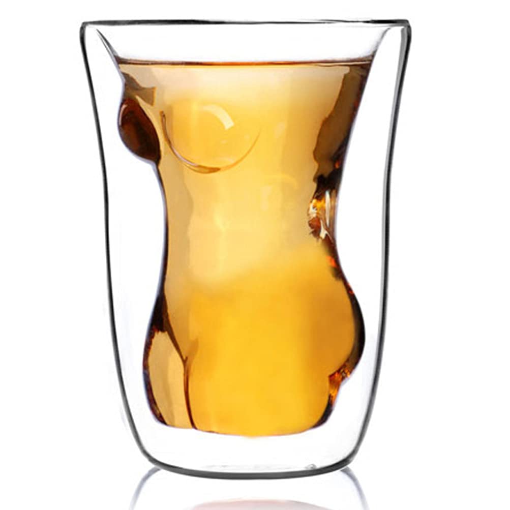 ULTNICE Glass Tumblers Women Body Shaped Shot Glass Double Layer Heat Resistance Glass Whiskey Cup Coffee Tea Mug for Vodka Whiskey Champagne Wine Beer Party Martini Tumbler