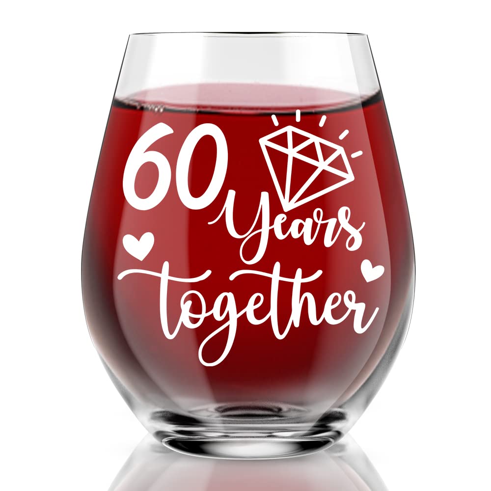 AGMDESIGN Happy 60th Anniversary Wine Glass, 60 Years Together, Wedding Engagement Gifts for Women Men, 60 Year Anniversary Party Decor, His And Hers Gifts Ideas for Anniversary