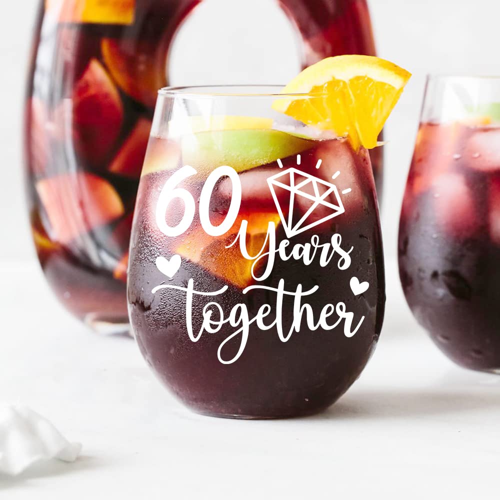 AGMDESIGN Happy 60th Anniversary Wine Glass, 60 Years Together, Wedding Engagement Gifts for Women Men, 60 Year Anniversary Party Decor, His And Hers Gifts Ideas for Anniversary