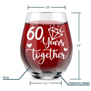 AGMDESIGN Happy 60th Anniversary Wine Glass, 60 Years Together, Wedding Engagement Gifts for Women Men, 60 Year Anniversary Party Decor, His And Hers Gifts Ideas for Anniversary