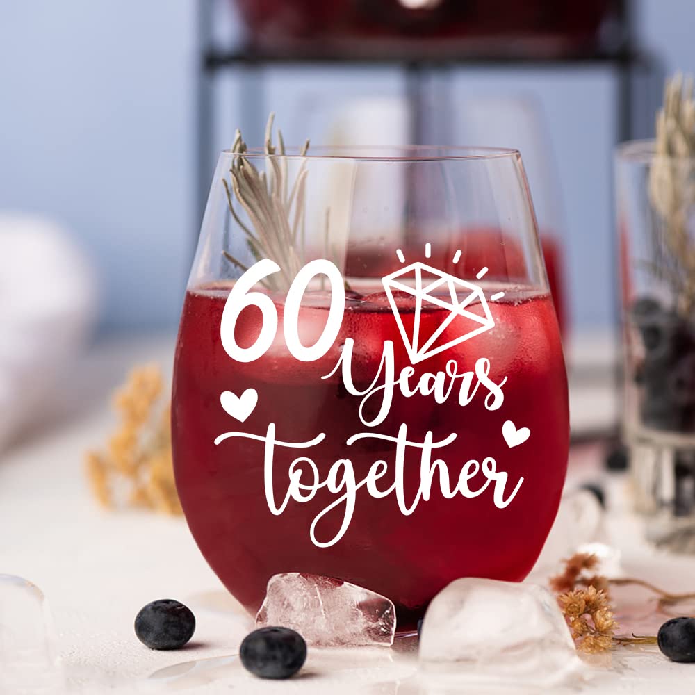 AGMDESIGN Happy 60th Anniversary Wine Glass, 60 Years Together, Wedding Engagement Gifts for Women Men, 60 Year Anniversary Party Decor, His And Hers Gifts Ideas for Anniversary