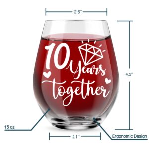 AGMDESIGN Happy 10th Anniversary Wine Glass, 10 Years Together, Wedding Engagement Gifts for Women Men, 10 Year Anniversary Party Decor, His And Hers Gifts Ideas for Anniversary