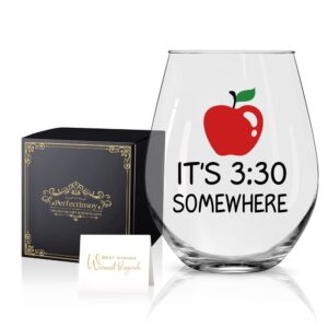 perfectinsoy it's 3:30 somewhere, funny wine glass with gift box, teacher gifts for women, gift for preschool elementary high school teacher professor, teacher appreciation gift