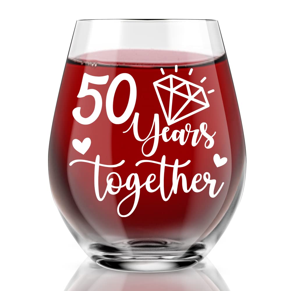 AGMDESIGN Happy 50th Anniversary Wine Glass, 50 Years Together, Wedding Engagement Gifts for Women Men, 50 Year Anniversary Party Decor, His And Hers Gifts Ideas for Anniversary