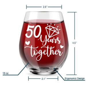 AGMDESIGN Happy 50th Anniversary Wine Glass, 50 Years Together, Wedding Engagement Gifts for Women Men, 50 Year Anniversary Party Decor, His And Hers Gifts Ideas for Anniversary