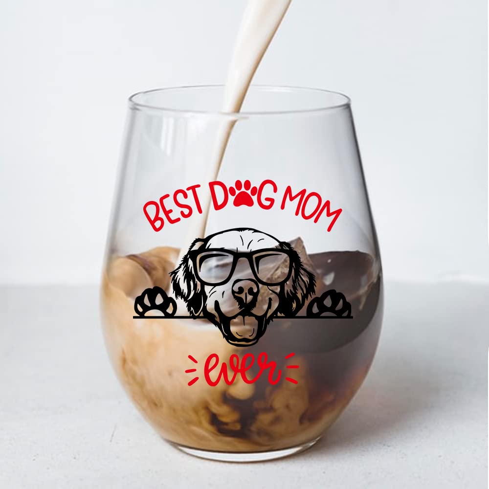 Perfectinsoy Dog Mom Ever Wine Glass with Gift Box, Cute Golden Retriever Themed, Dog Lover Gifts for Her, Dog Moms, Grandma, Wife, Sister, Wine Glass Gift for Dog Lovers