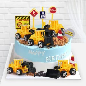 newmemo 16pcs construction cake topper vehicles cake decoration set truck excavator tower crane cupcake topper traffic and road sign decor happy birthday party supplies favors for kids boys