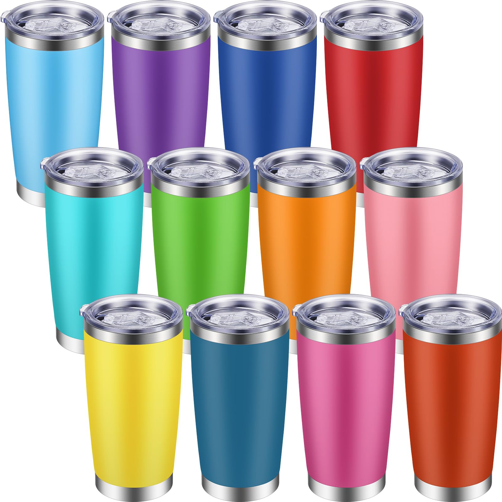 12 Pieces 20oz Stainless Steel Tumbler Set with Lid Double Wall Vacuum Insulated Travel Mug Colorful Skinny Coffee Tumbler for Coffee Water Hot Cold Drinks