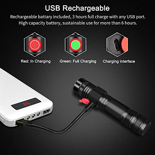 DARKBEAM LED Flashlight Rechargeable USB 2000 High Lumens, Small and Bright Pocket Flashlights, Focus Adjustable Water Resistant Handheld Flash Light for Camping, Outdoor, Emergency