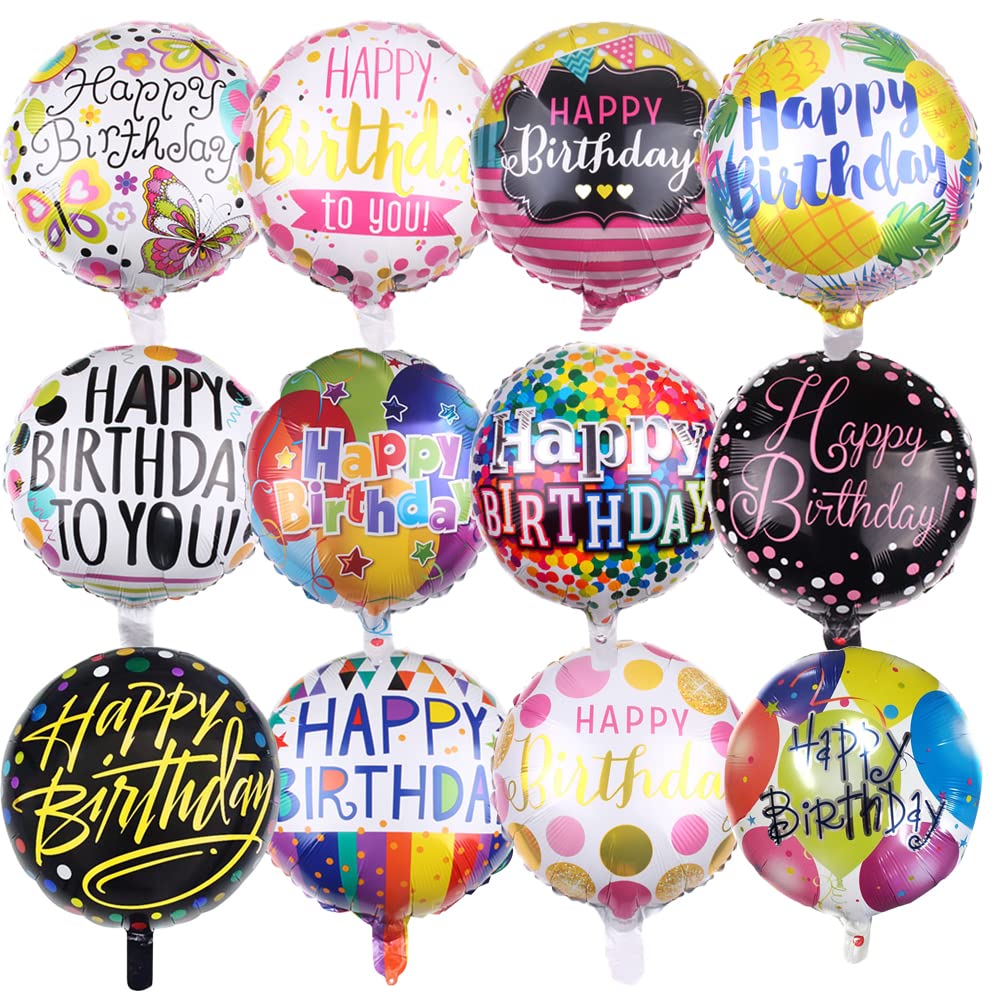 50 Pieces Happy Birthday Party Aluminum Foil Balloons 18" Foil Mylar Helium Balloon Round Inflatable Balloons for Birthday Parties Baby Shower Decorations Supplies