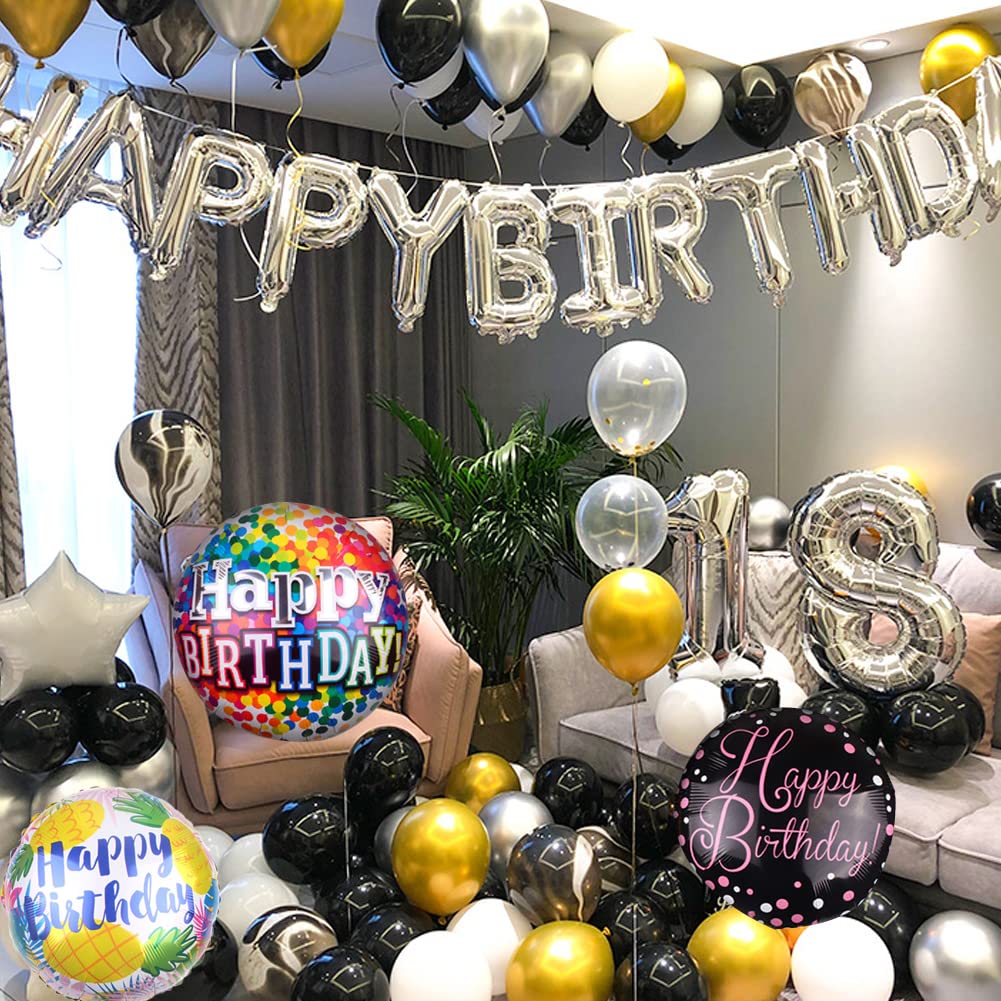 50 Pieces Happy Birthday Party Aluminum Foil Balloons 18" Foil Mylar Helium Balloon Round Inflatable Balloons for Birthday Parties Baby Shower Decorations Supplies