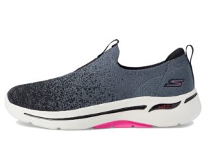 skechers go walk arch fit - lunar views black/hot pink 8 b (m)