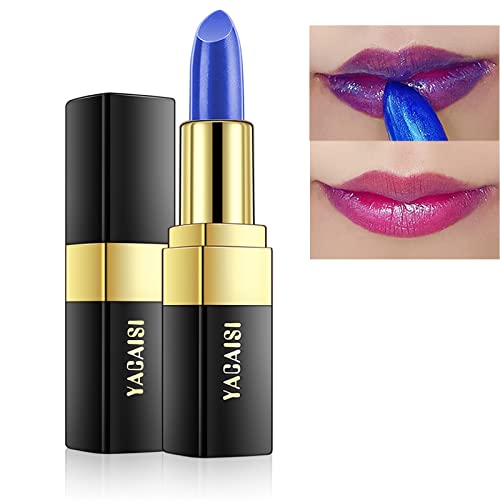 MEICOLY Blue Shimmer Lipstick, Magic Color Changing Lipstick,Tinted Lip Balm(Blue Changed into Pink Lipstick) Labial Magico Lips Moisturizer Lazy Lipstick For Women, Blue